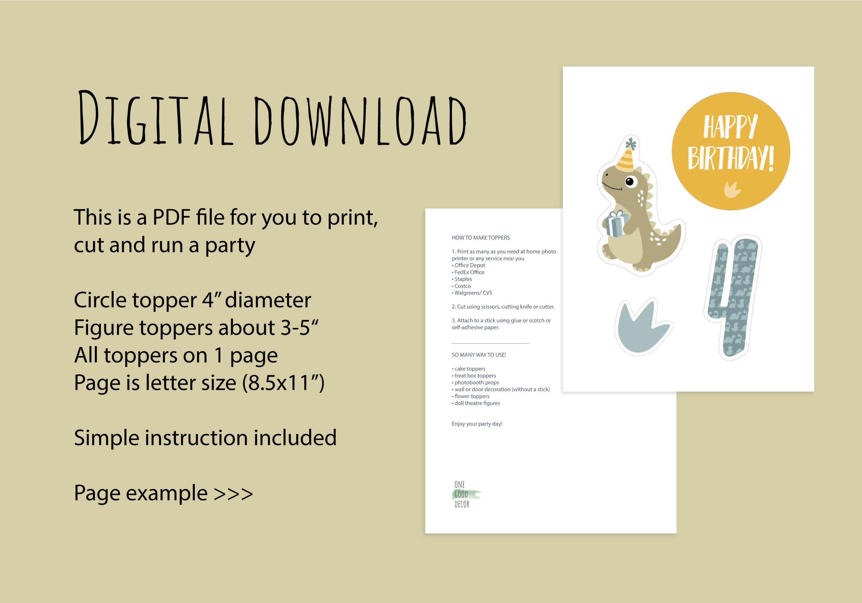 Dinosaurs Centerpiece Figures, Cute Dinosaurs Cake Toppers, Printable T ...