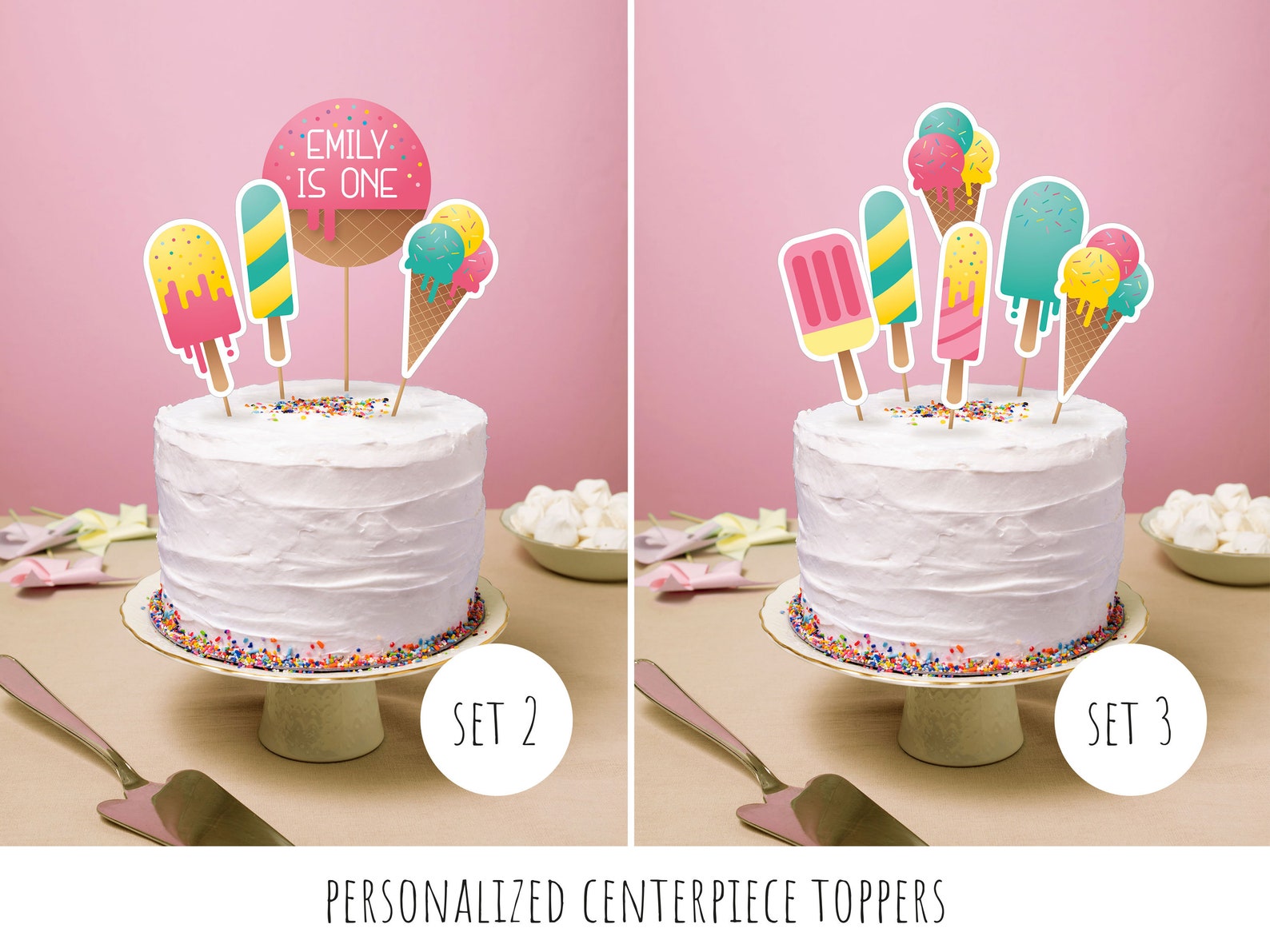 Ice Cream Party Cake Toppers, Ice Cream Cone Centerpiece Figure, Ice ...