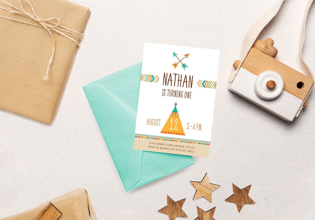 Tribal Birthday INVITATION, Personalized Teepee Party Invitation ...