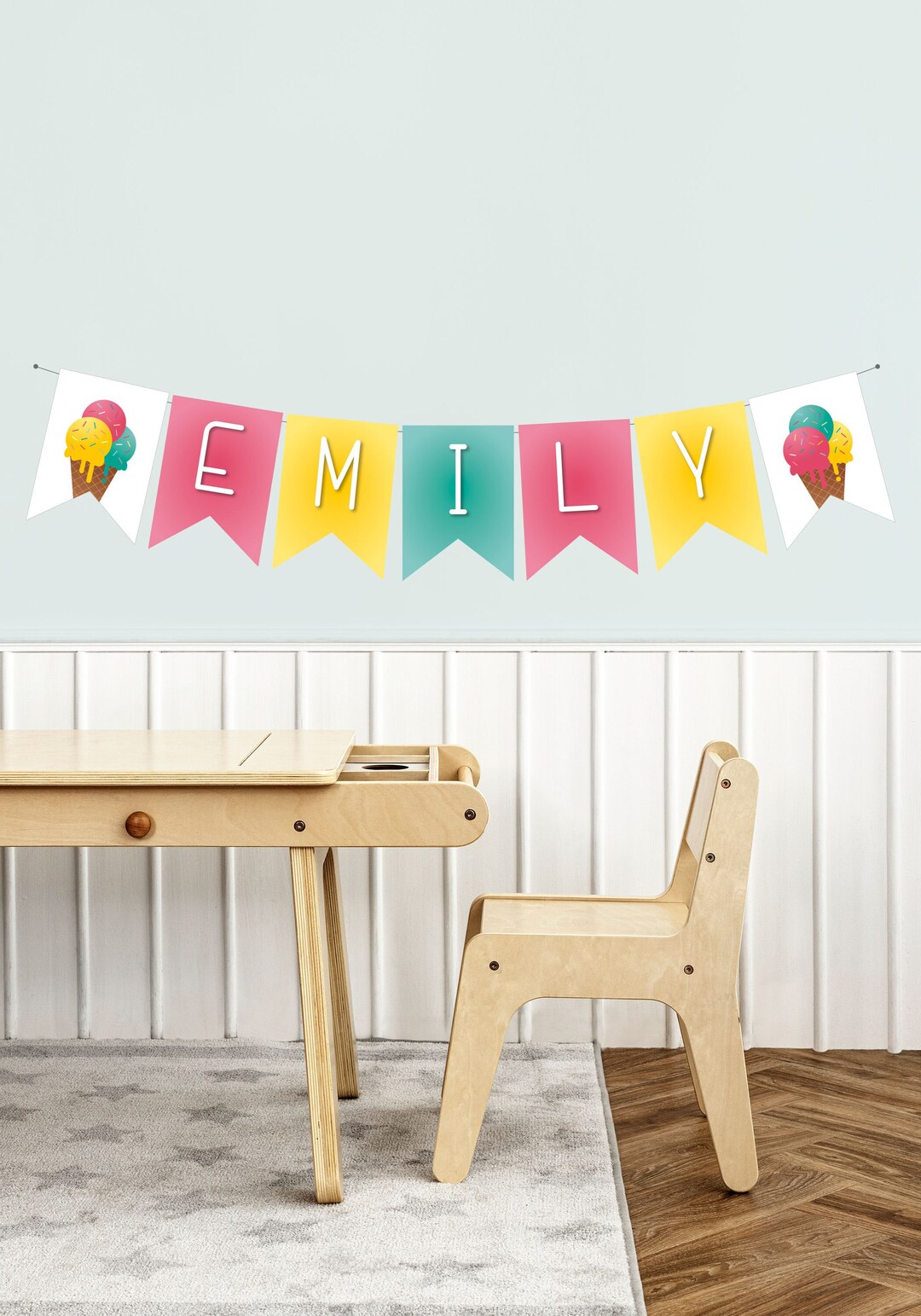 Ice Cream NAME Banner, Ice Cream Happy Birthday Bunting, Personalized ...
