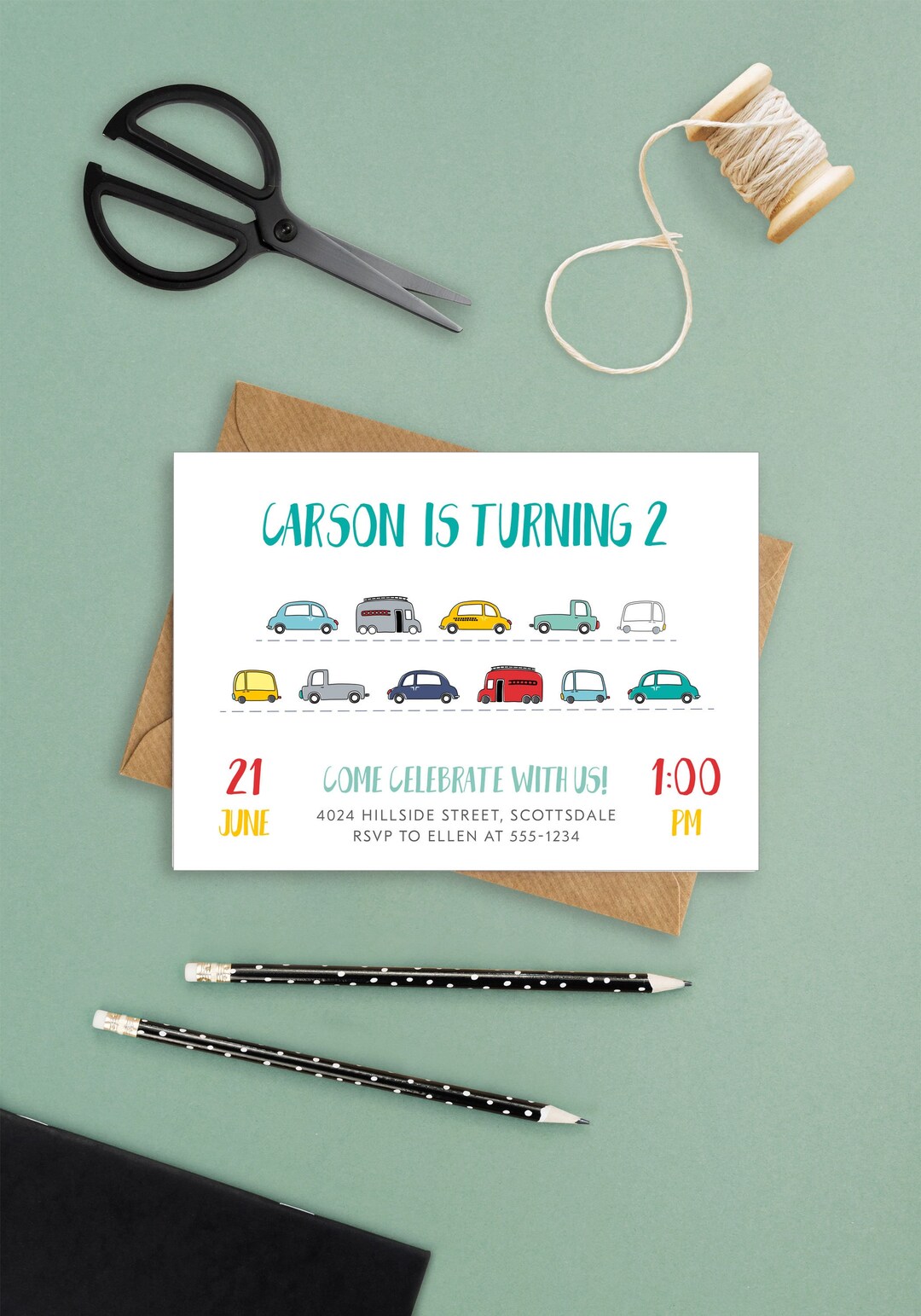 Cute Cars Birthday INVITATION, Personalized Transport Party Invitation ...