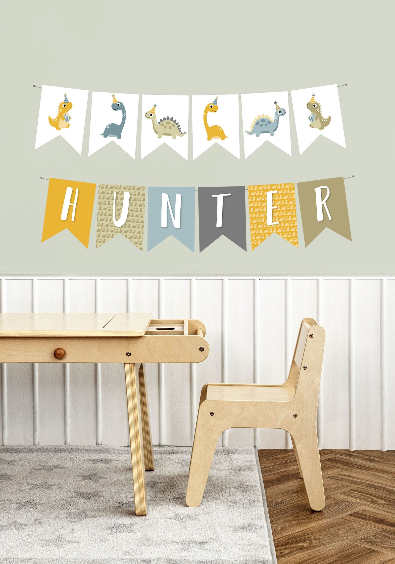 Dinosaurs Kid's NAME Banner, Dino Party Custom Bunting, Personalized ...