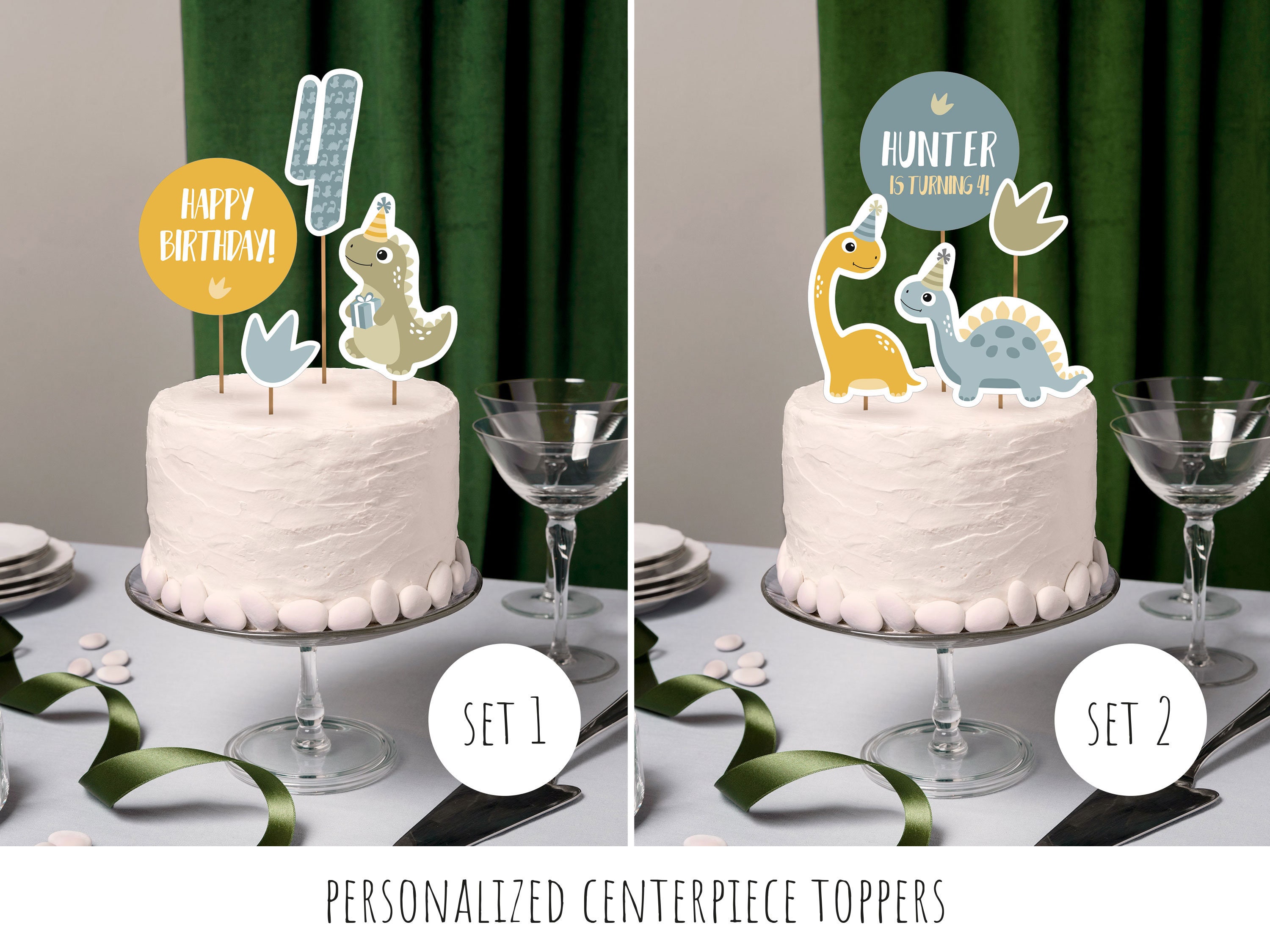 Cute Dinosaurs Cake Toppers, Age Centerpiece Figure, Dino Party Cake ...