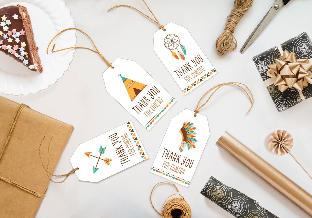 Tribal Birthday Thank You Tags Teepee Party Favor Tags - Etsy
