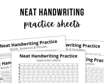 Neat Handwriting Practice Sheets | Digital Download | Adult Handwriting ...