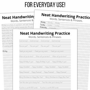 Neat Handwriting Practice Sheets | Digital Download | Adult Handwriting ...