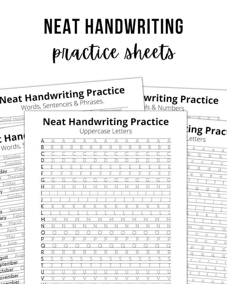 Neat Handwriting Practice Sheets | Digital Download | Adult Handwriting ...