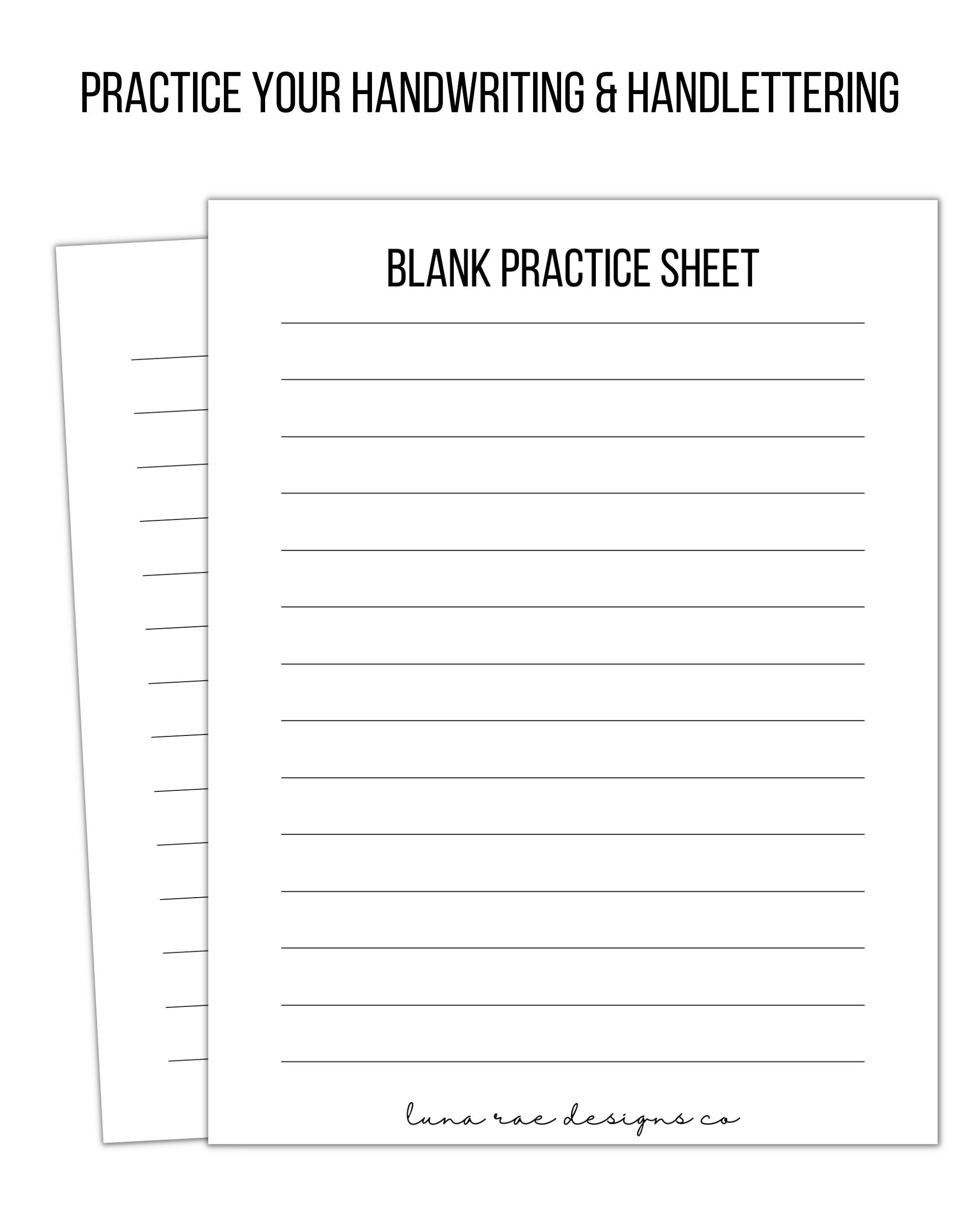 Handwriting Practice Sheets Blank Printable Digital Download Adult ...