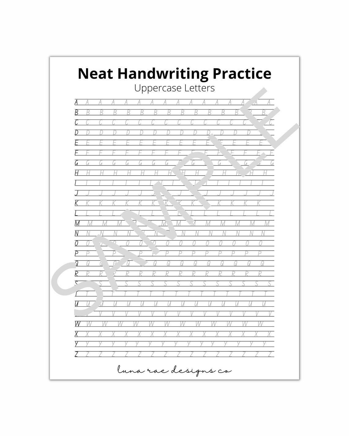 Neat Handwriting Practice Sheets | Digital Download | Adult Handwriting ...