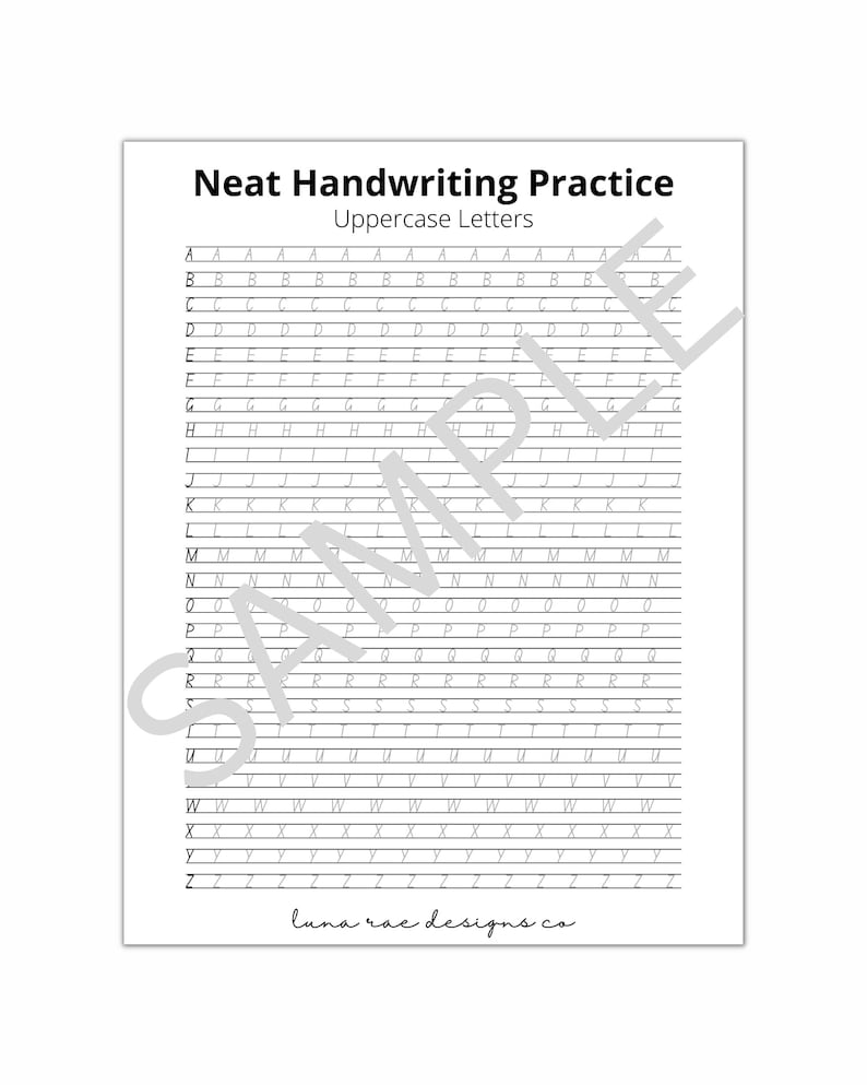 Neat Handwriting Practice Sheets | Digital Download | Adult Handwriting ...