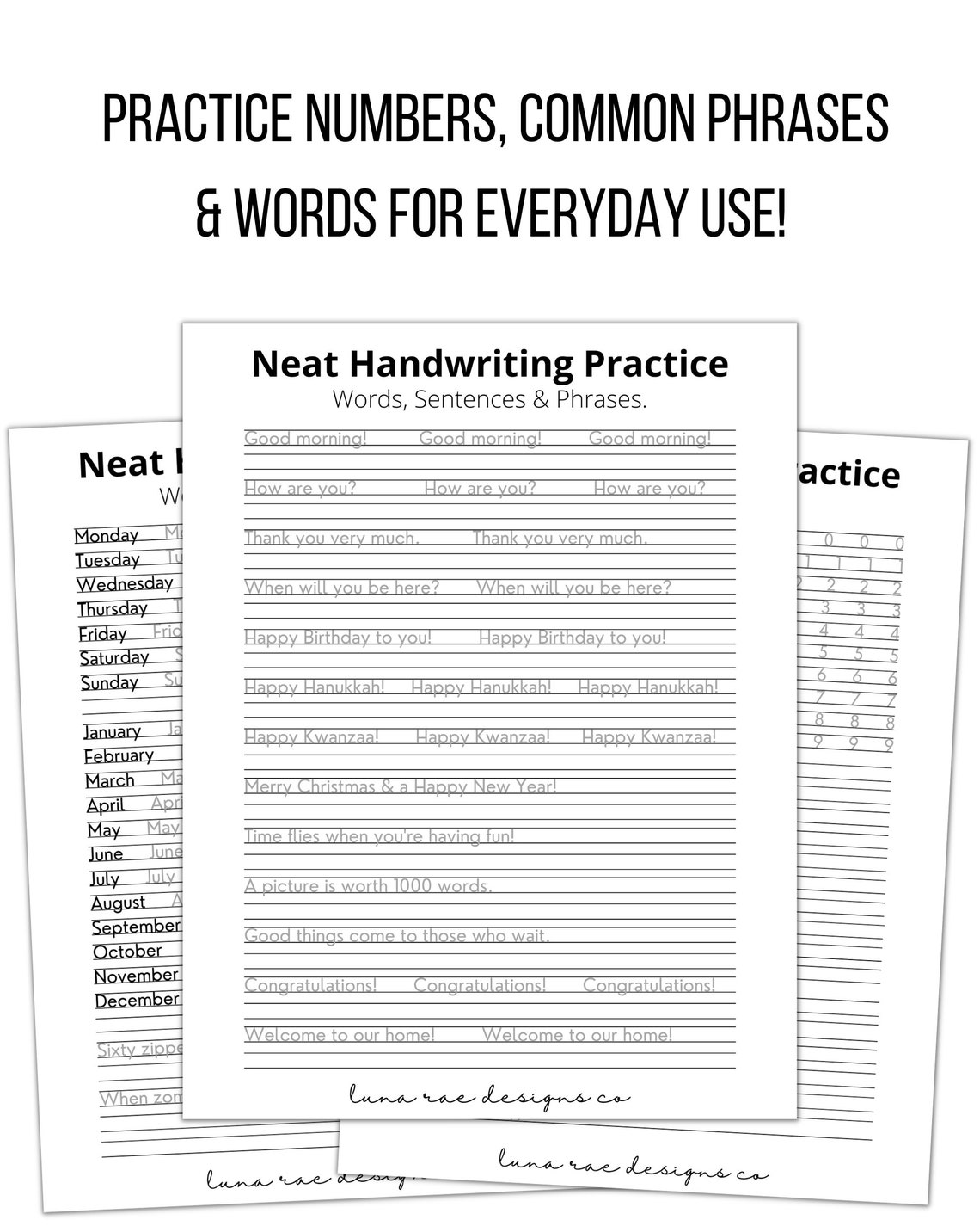 Neat Handwriting Practice Sheets | Digital Download | Adult Handwriting ...