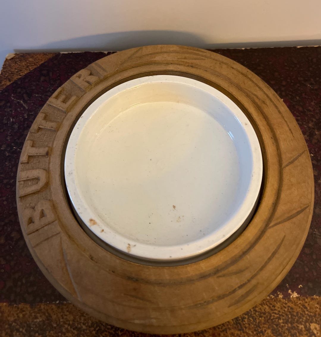 Antique English Carved Wood Butter Board With Ironstone Insert - Etsy