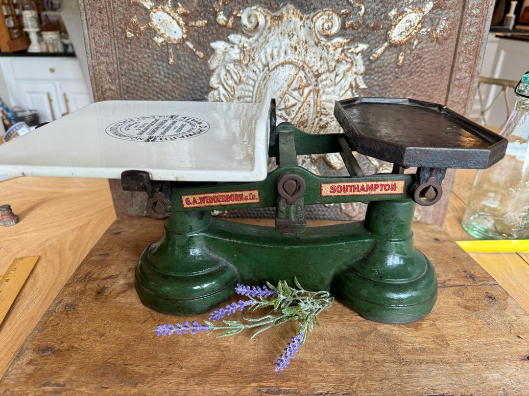 Antique English Shopkeepers Iron Scale With Ironstone Printed ...