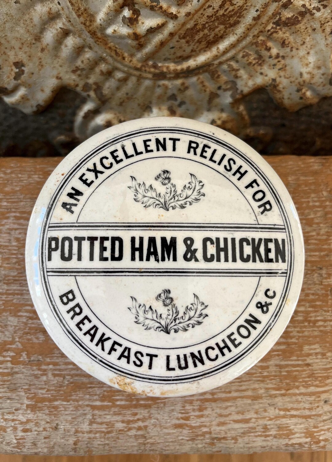 Antique Potted Ham & Chicken Larger Size English Advertising Pot W/base ...