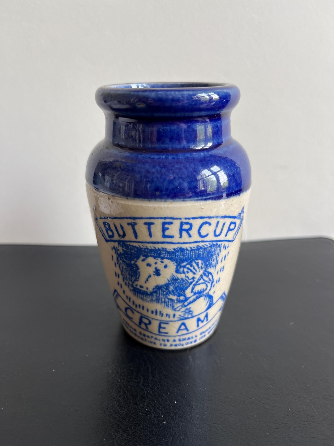 Antique English Large Rare Buttercup Cream With Cow and Milkmaid - Blue ...