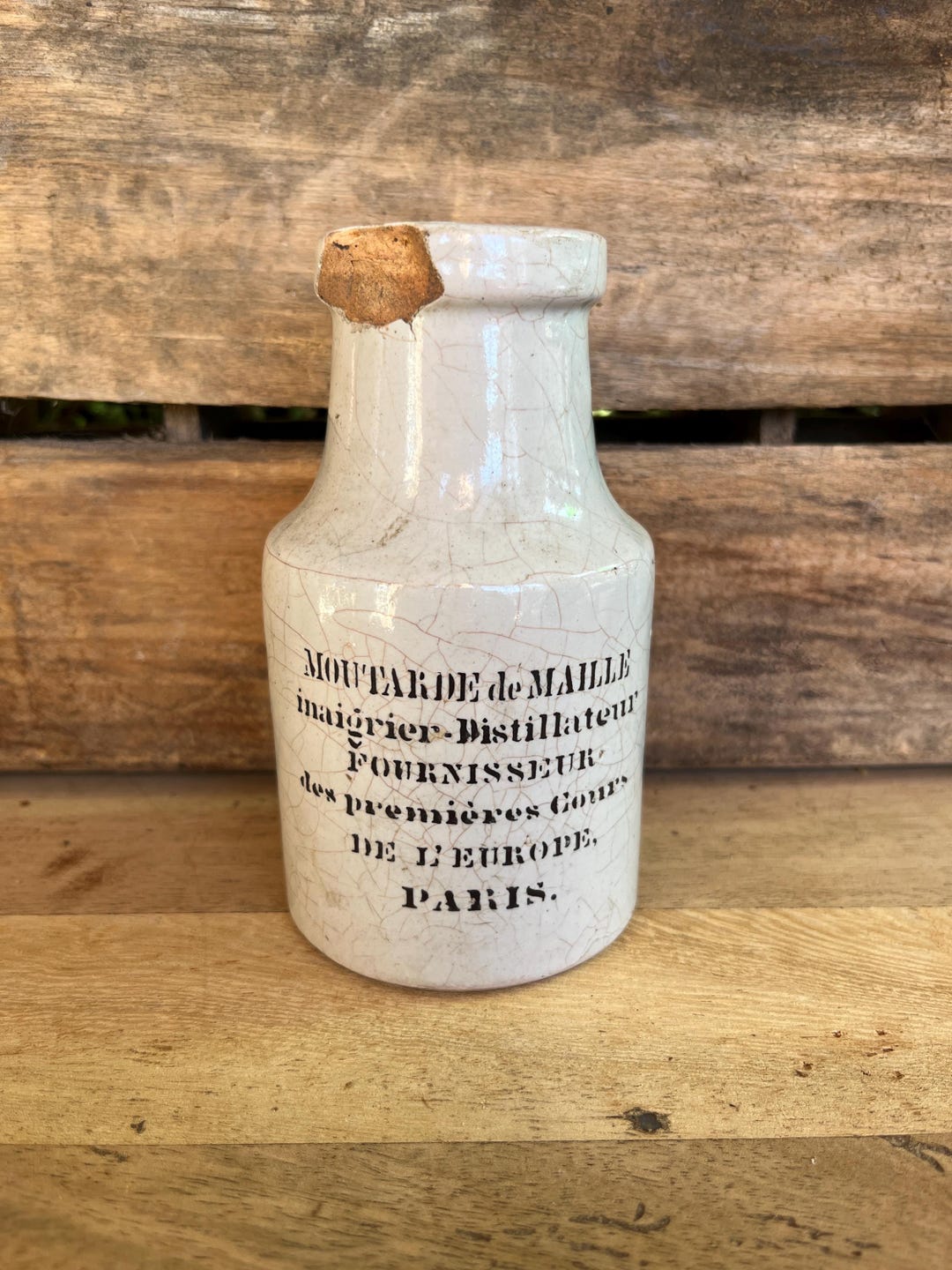 Antique Ironstone French Moutarde W/ Lip Chip English Advertising Pot ...