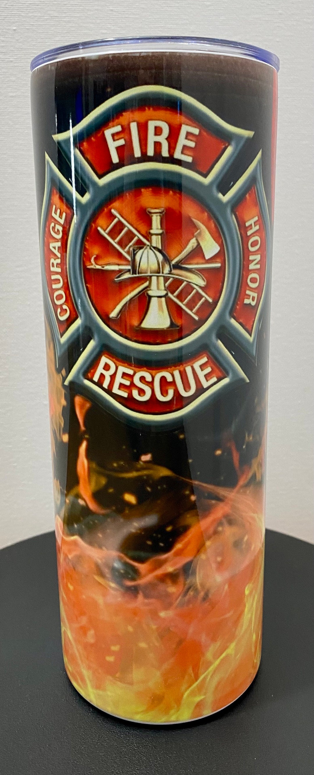 Fire Rescue Design With Ax and Flag 20 Ounce Straight Stainless Steel ...