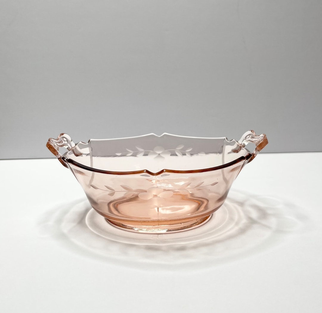 Pink Depression Glass Floral Etched Bowl - Etsy
