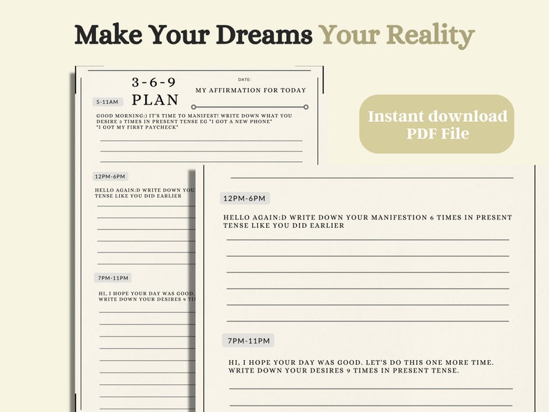 369 Manifestation Method Journal Page, Print and Download PDF, Digtital ...