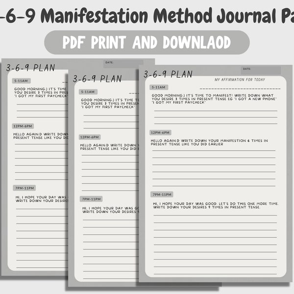 369 Manifestation Method Journal Page, Print and Download PDF, Law of ...