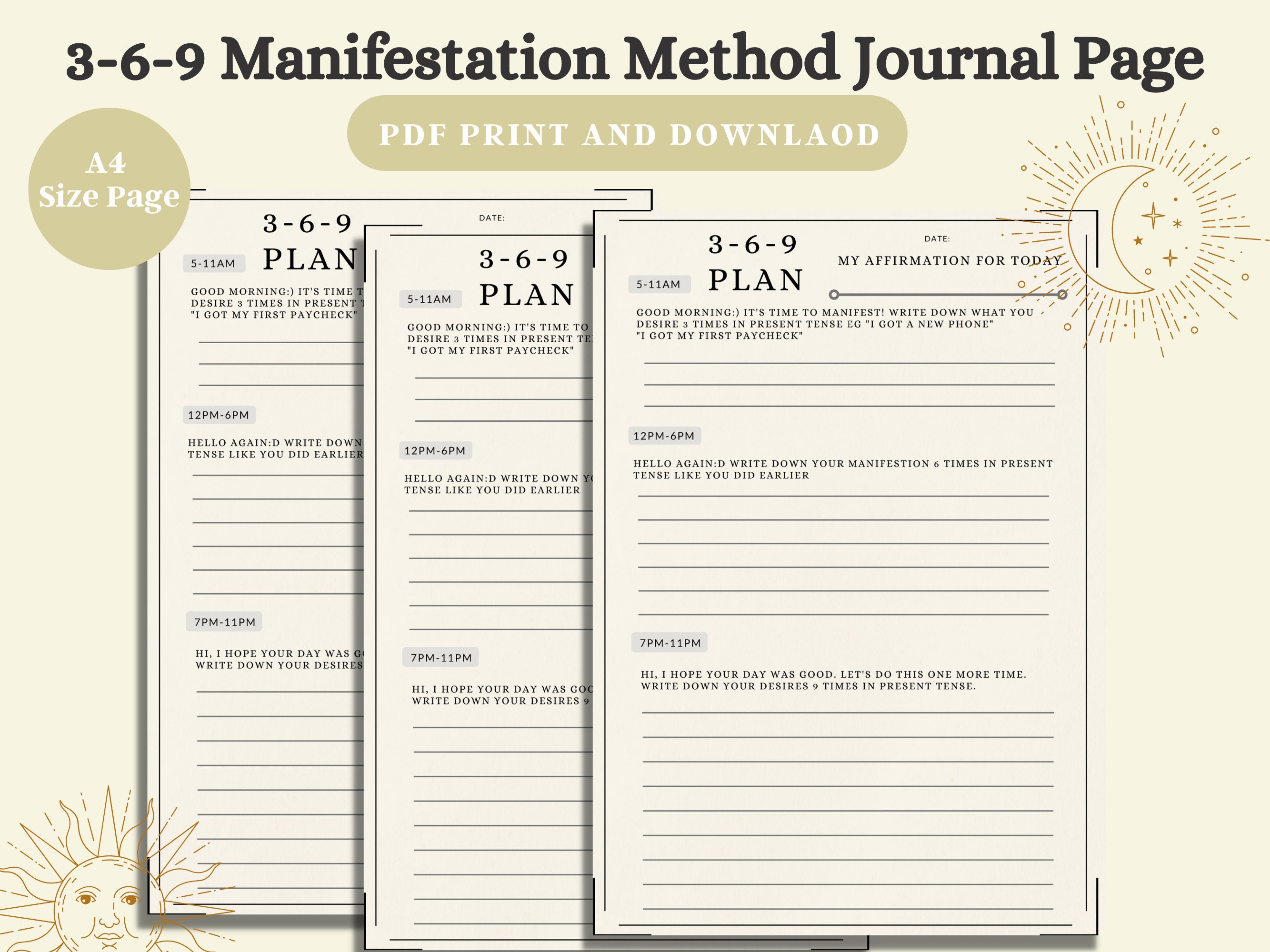 369 Manifestation Method Journal Page, Print and Download PDF, Digtital ...