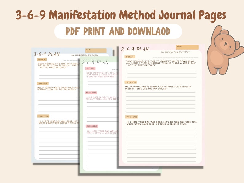 369 Manifestation Method Journal Page, Print and Download PDF, Law of ...