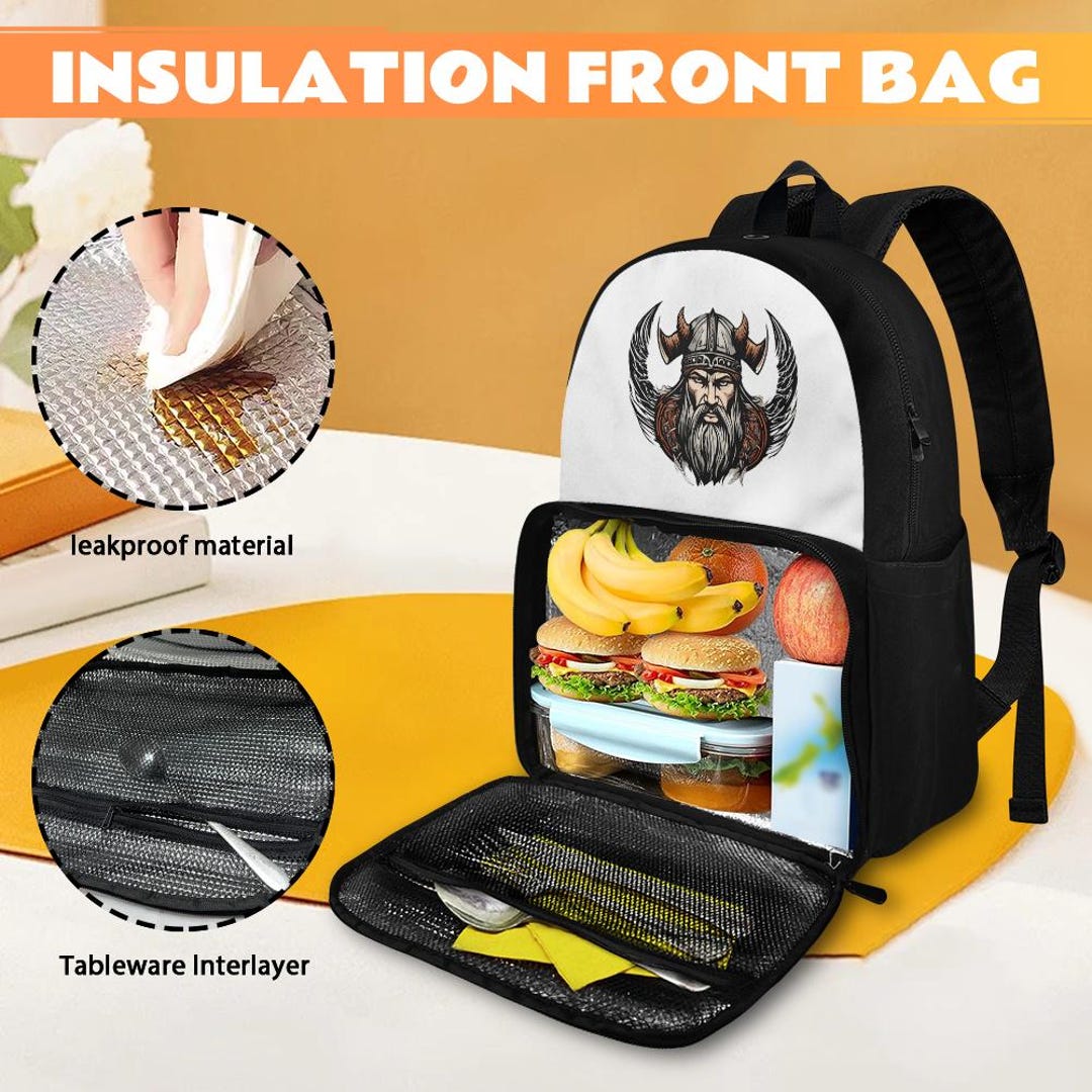 Personalized Lunch Box Backpack Combo, Custom Name Viking Backpack With ...