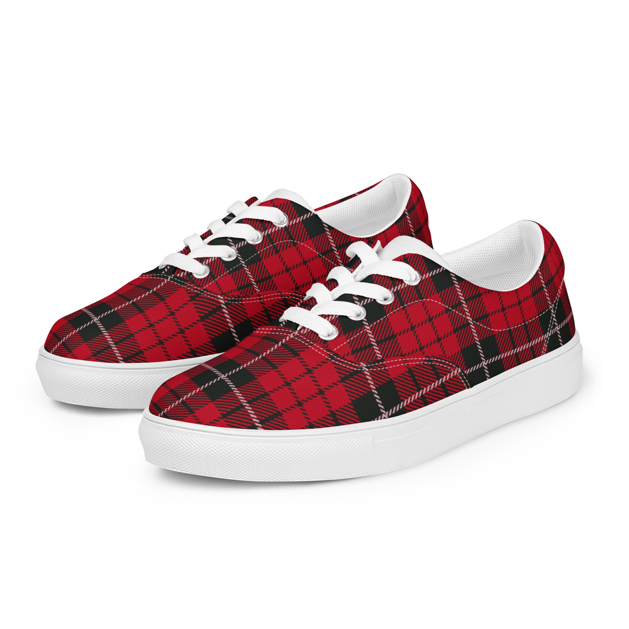 Red Plaid Canvas Lace-up Sneakers: Women's Athletic Shoes - Etsy