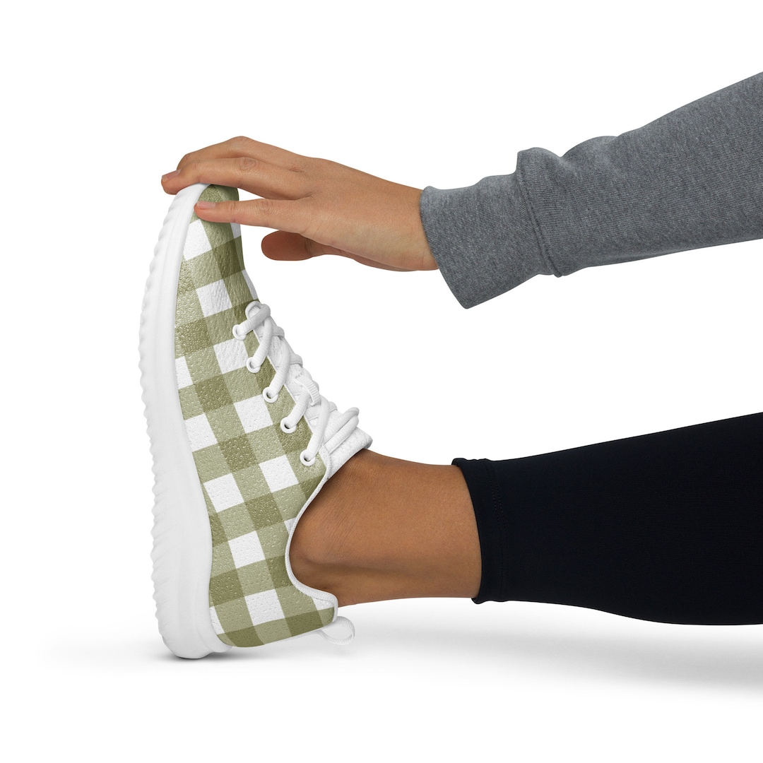 Green & White Checker Design Women’s Athletic Shoes, Walking Shoes ...