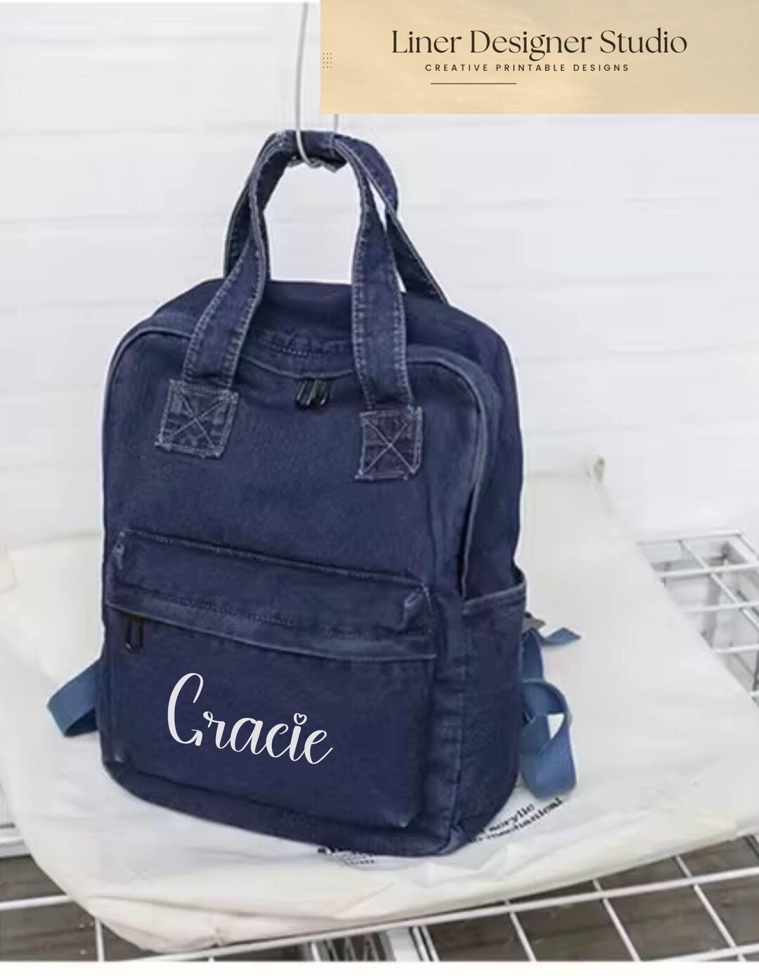 Classic Denim Backpack With Embroidered Custom Name, Personalized Day ...