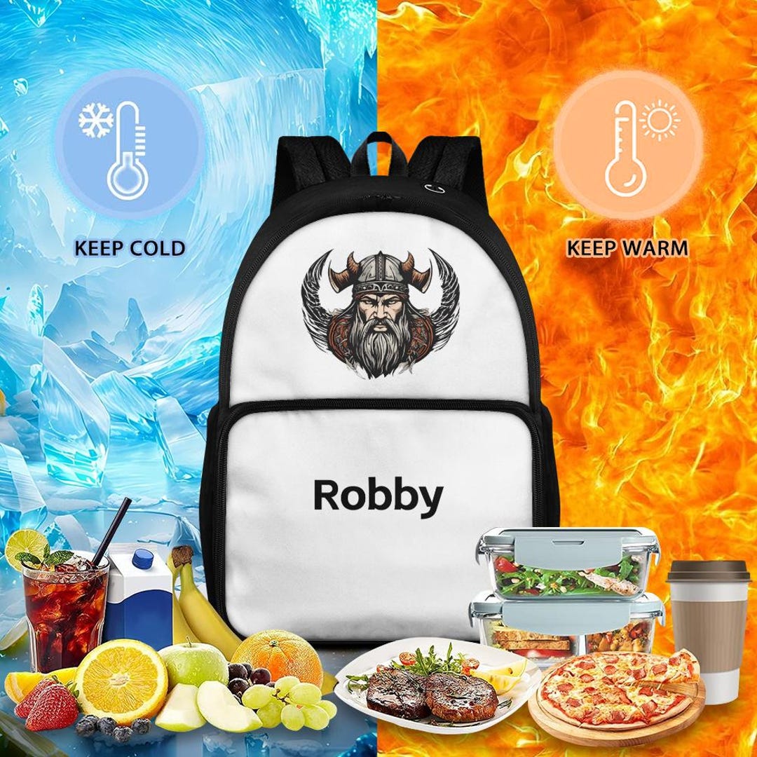 Personalized Lunch Box Backpack Combo, Custom Name Viking Backpack With ...
