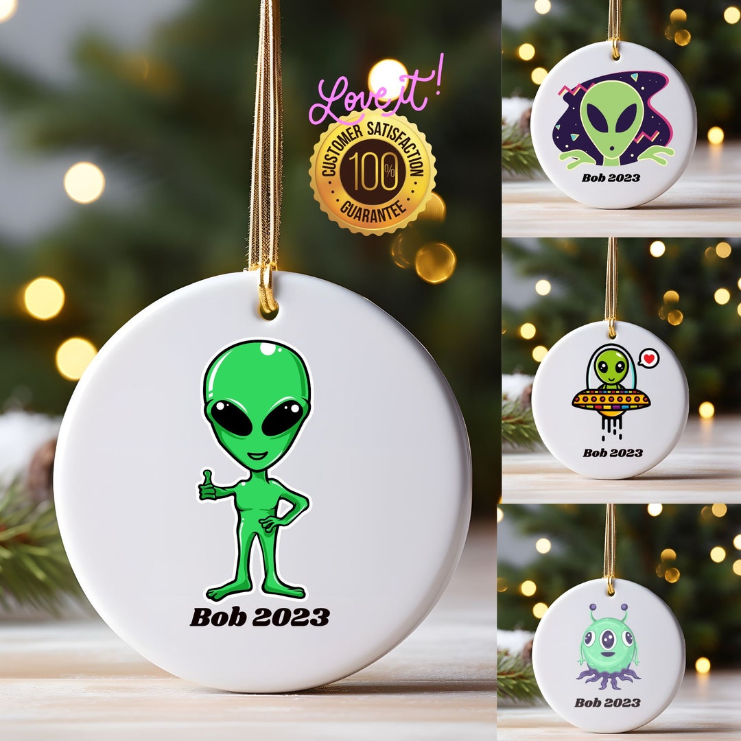 Custom Little Green Alien Christmas Ornaments, UFO Alien Ornament ...