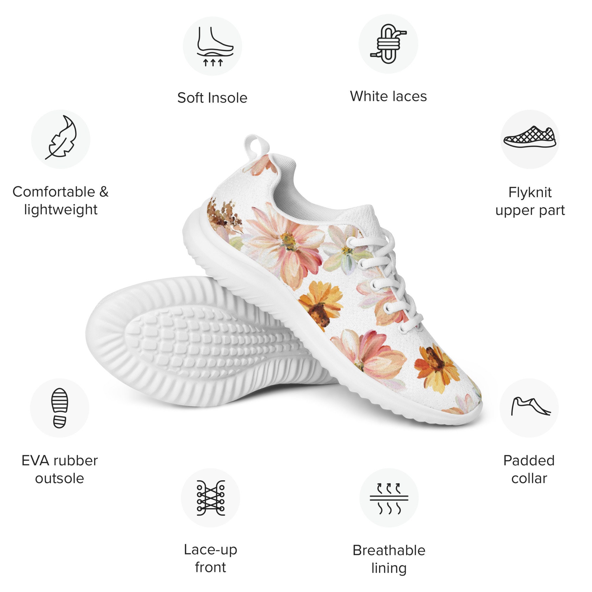 Floral Print Womens Athletic Shoes ,womens Sneakers With Floral Design ...