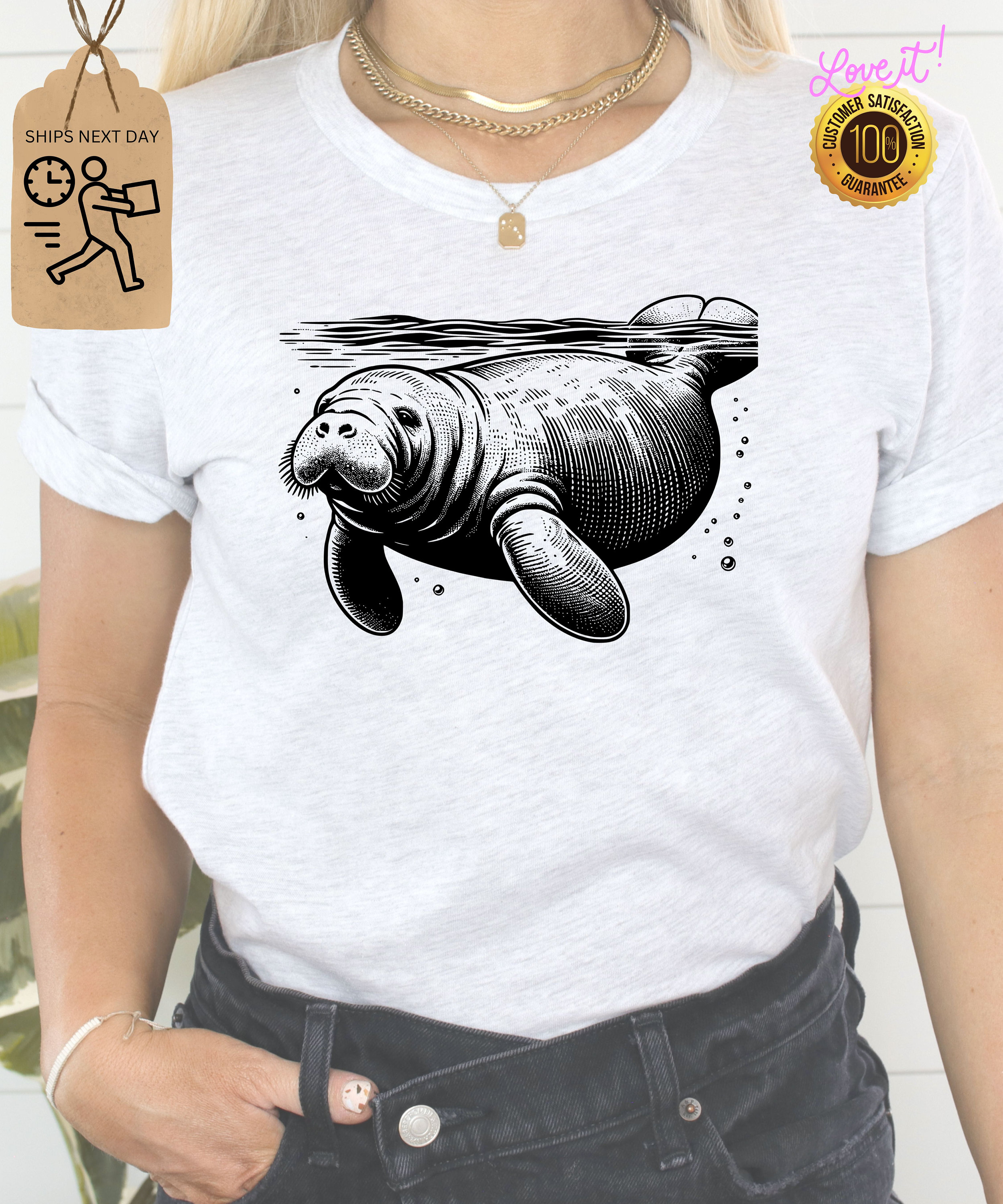 Womens Cute Manatee Sketch Drawing Tshirt, Sea Cow Shirt, Manatee ...