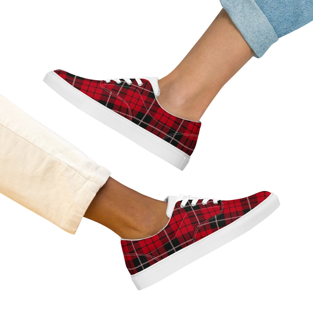 Red Plaid Canvas Sneakers: Women's Lace-up Athletic Shoes - Etsy
