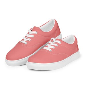 Women’s Solid Coral Pink Lace-up Canvas Athletic Shoes, Perfect Gift ...