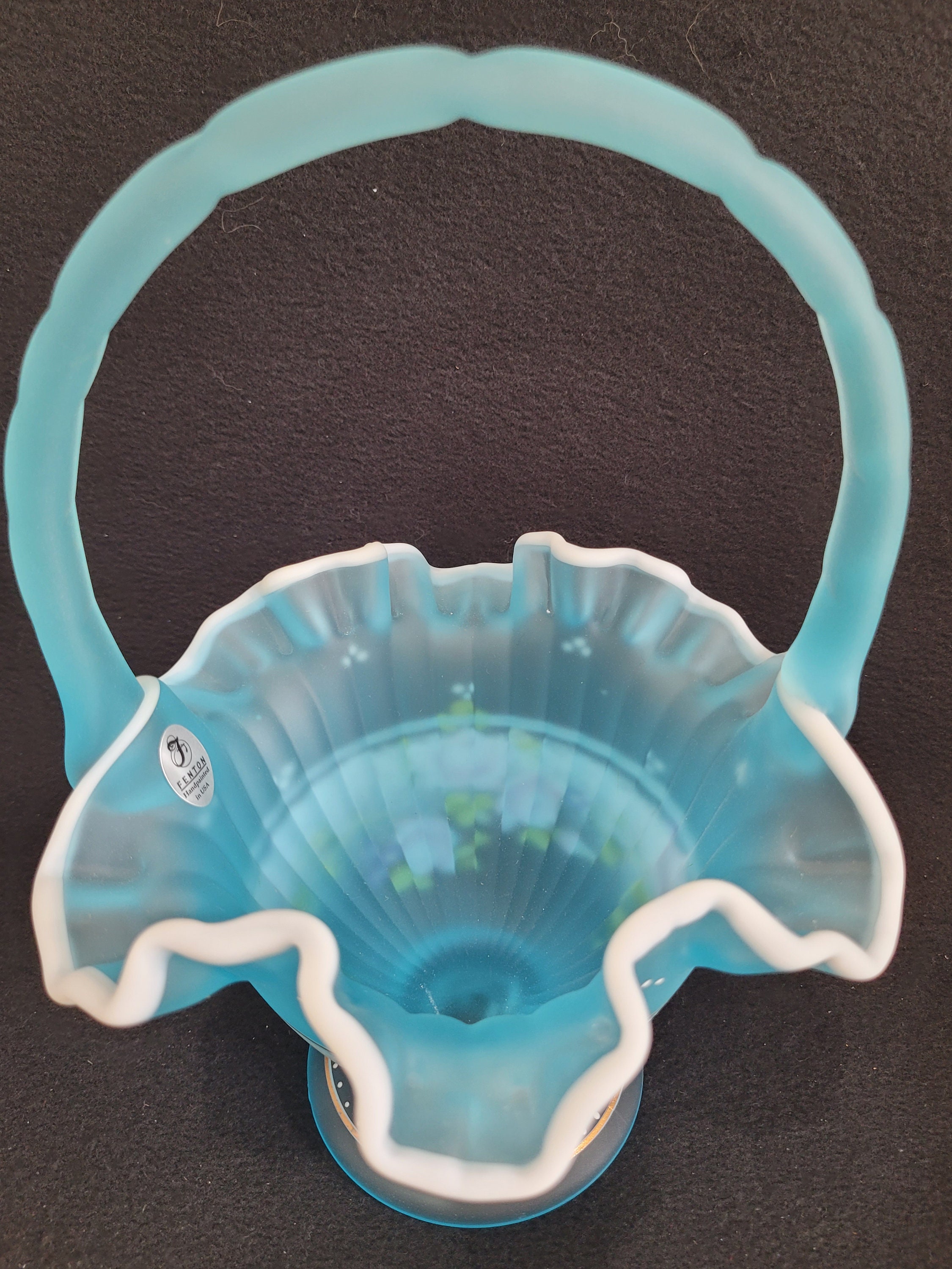Fenton Blue Floral Signature Piece Basket- Charleton Collection 2002 ...