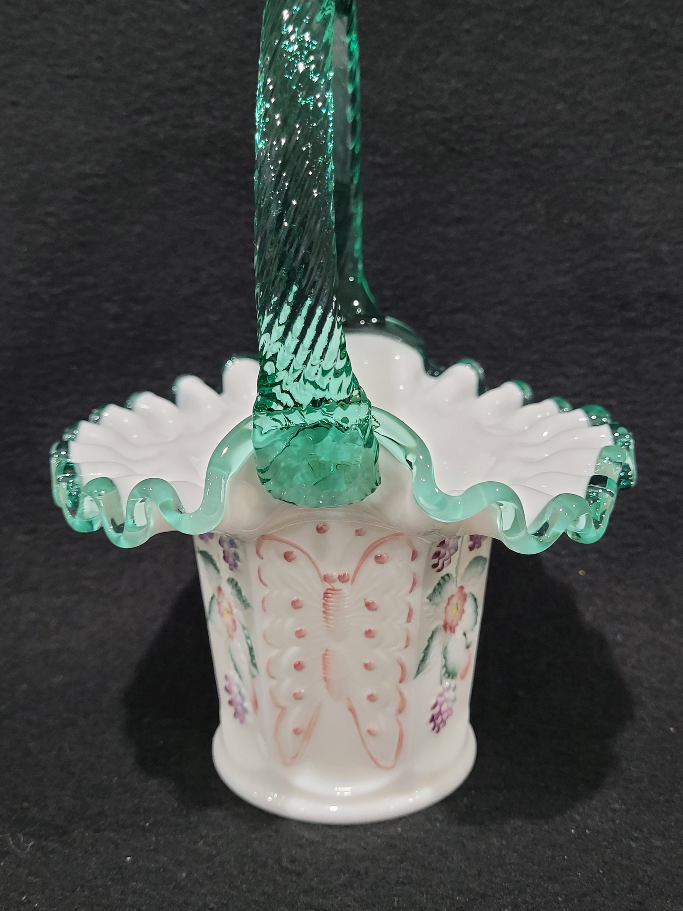 Fenton Art Glass Butterfly and Berry Basket - Etsy