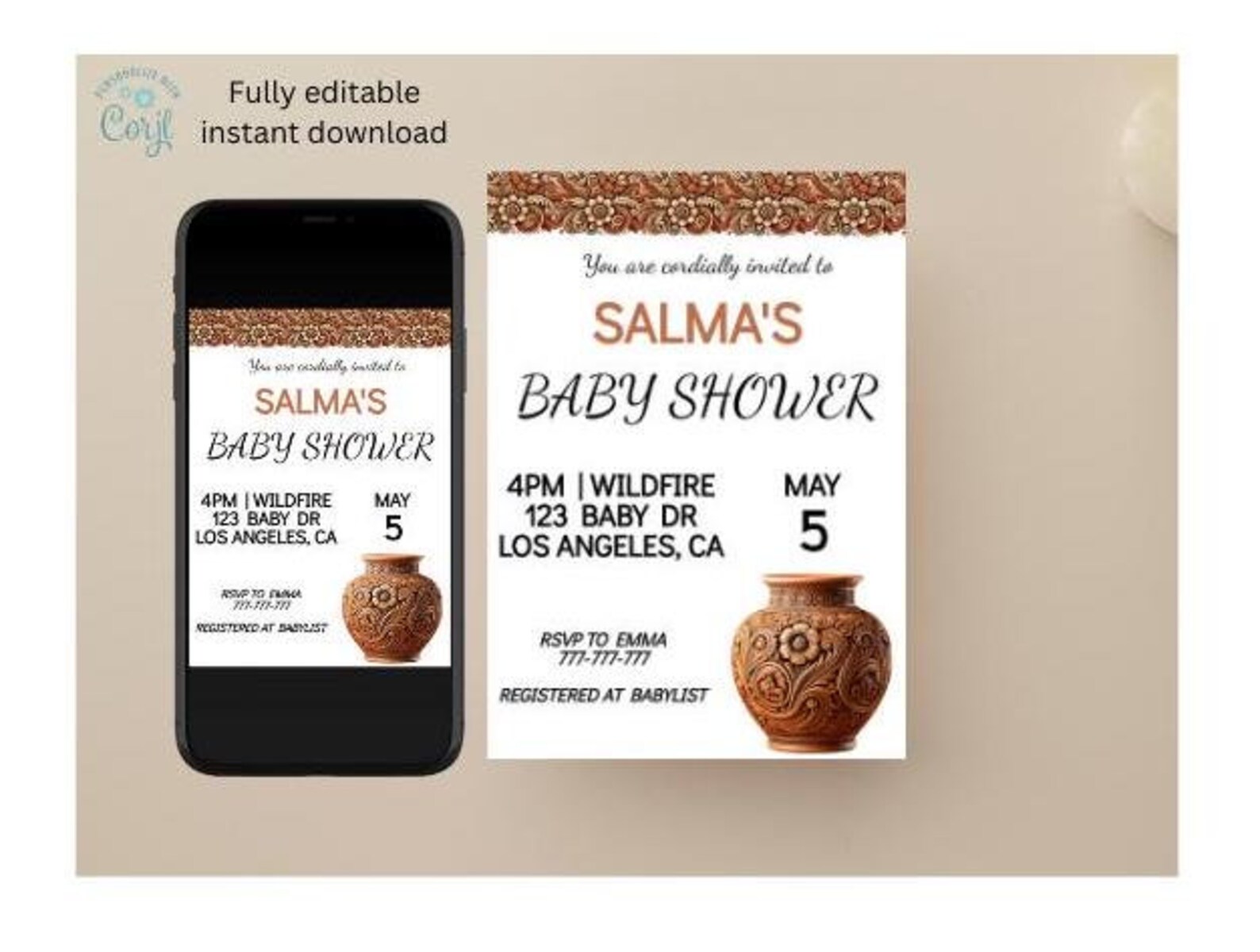 Mexican Barro Digital Invitation With Modern Barro Mexican Vase and ...