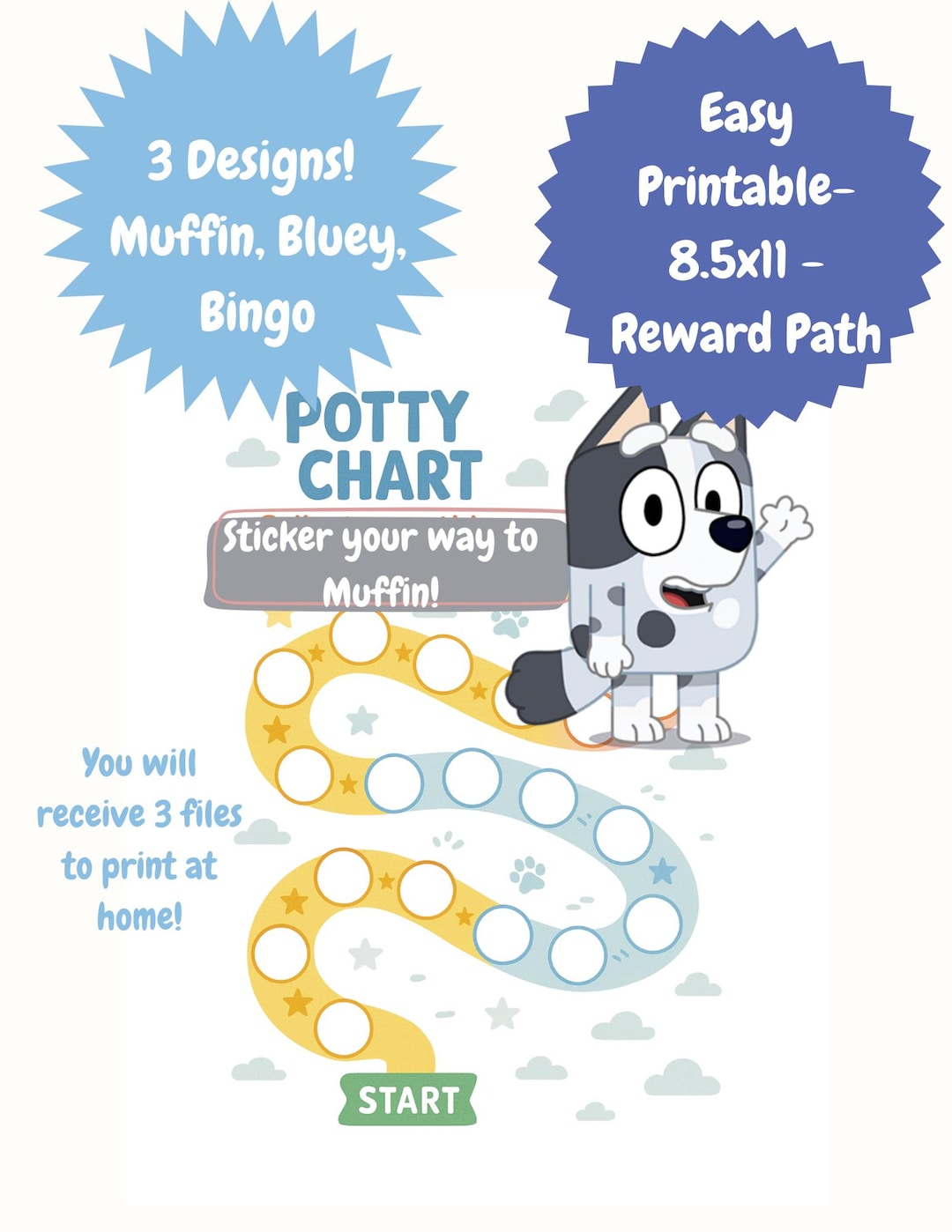 Potty Training Chart Set of 3 – Bluey, Bingo & Muffin Printable Reward ...