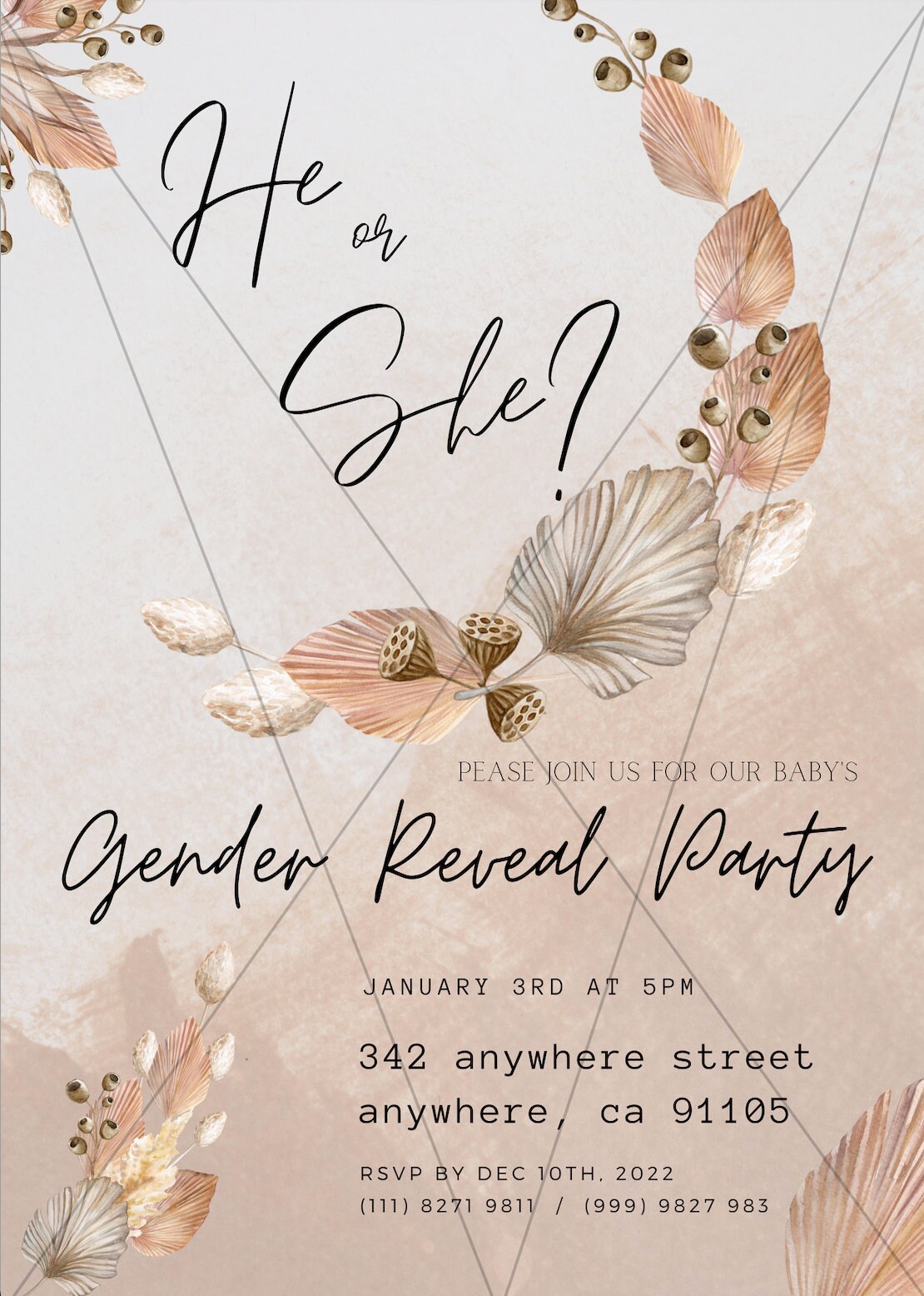 Gender Reveal Digital Download Invitation Editable Template - Neutrals ...