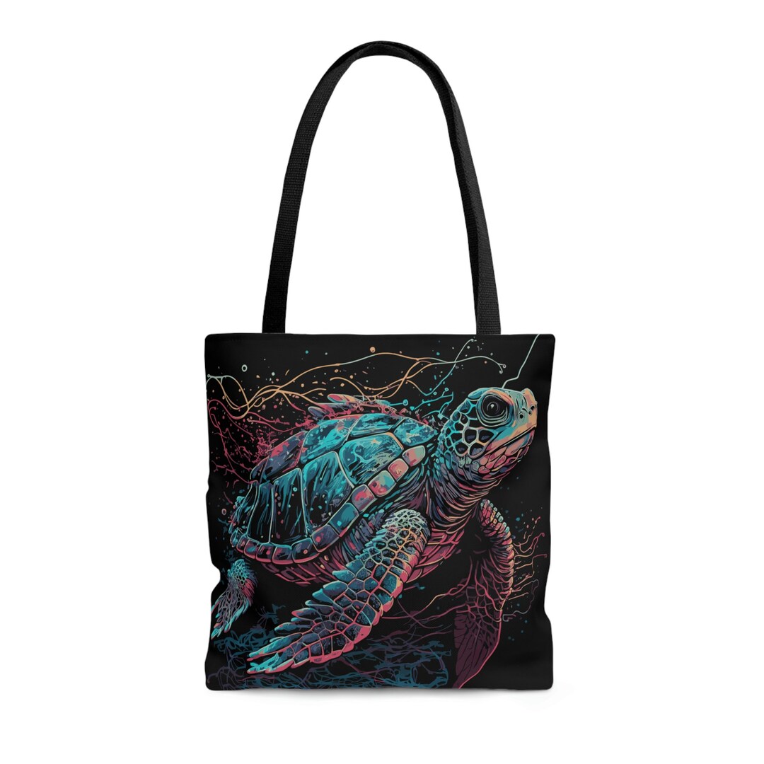 Black Synthwave Sea Turtle Tote Bag - Etsy