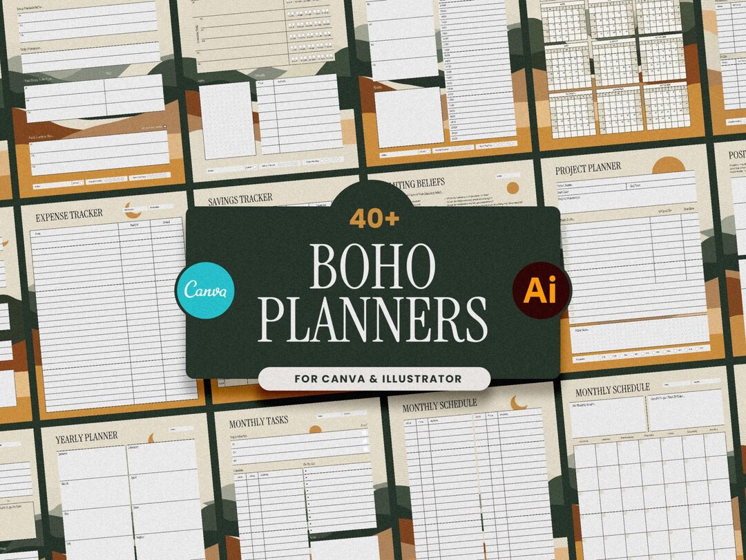 Boho Style Planner Templates – Editable Canva, Illustrator Planner ...