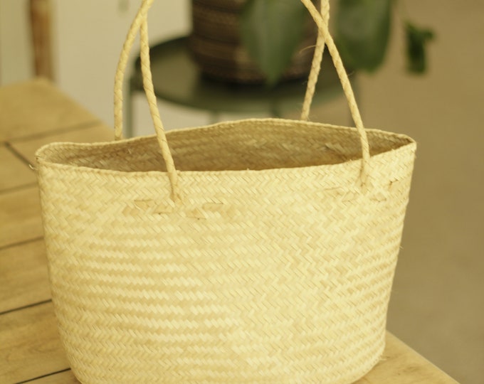 Round Handmade Woven Palm Leaf Bag-natural Fiber-organic-boho-hippie ...