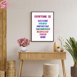 Everyone is Welcome Here Printable Wall Art, Rainbow Diversity ...