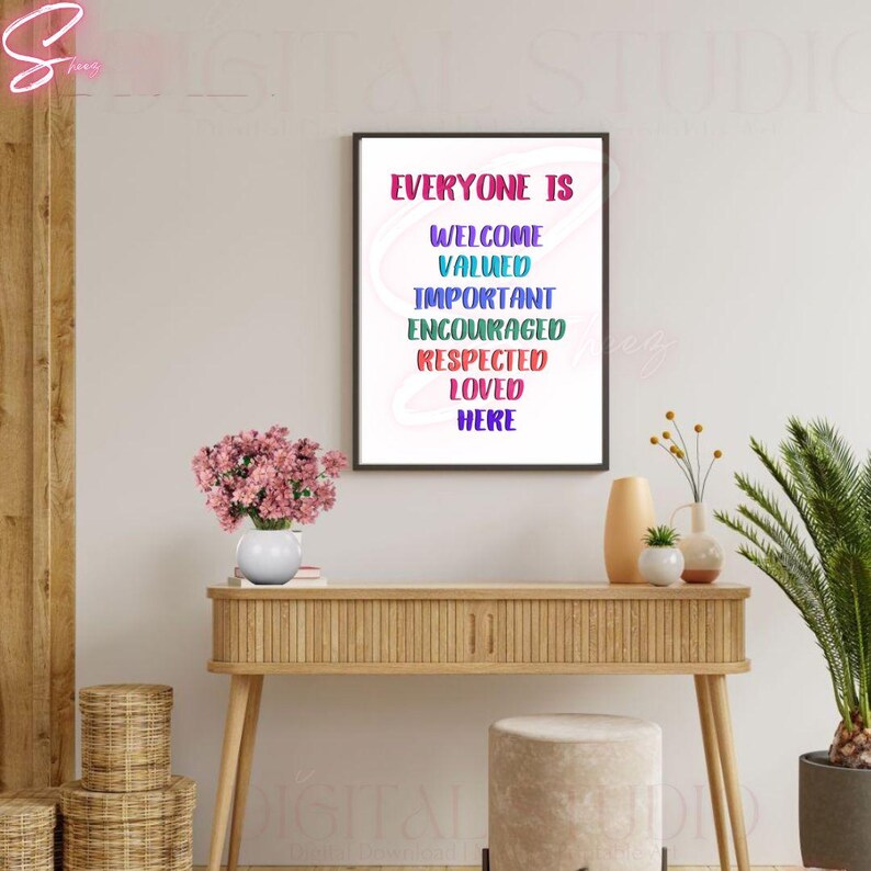 Everyone is Welcome Here Printable Wall Art, Rainbow Diversity ...