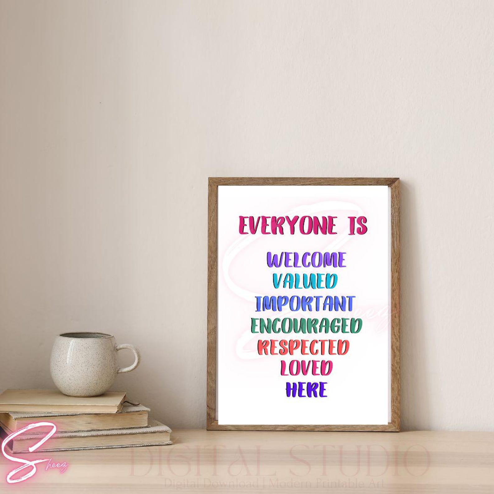 Everyone is Welcome Here Printable Wall Art, Rainbow Diversity ...