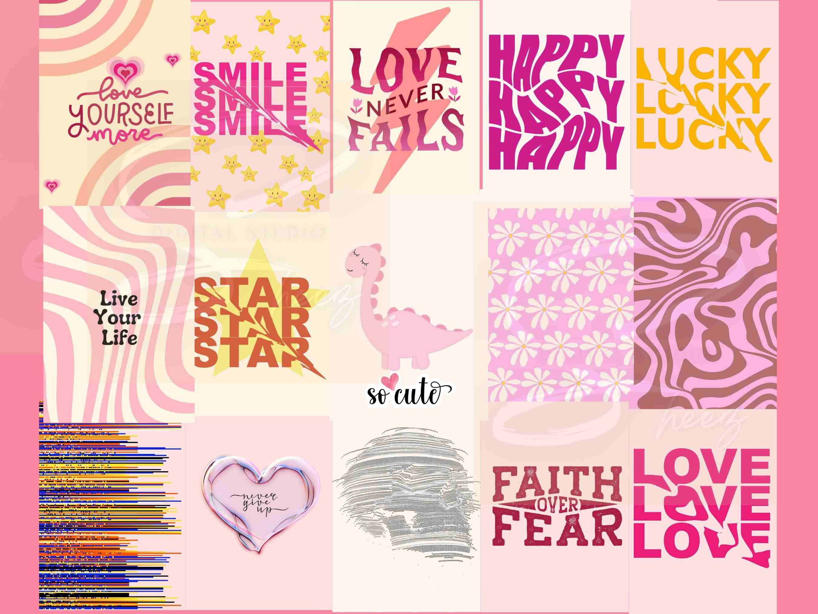 101 Preppy Aesthetic Wall Art, Pastel Preppy Wall Photo Collage, Pink ...