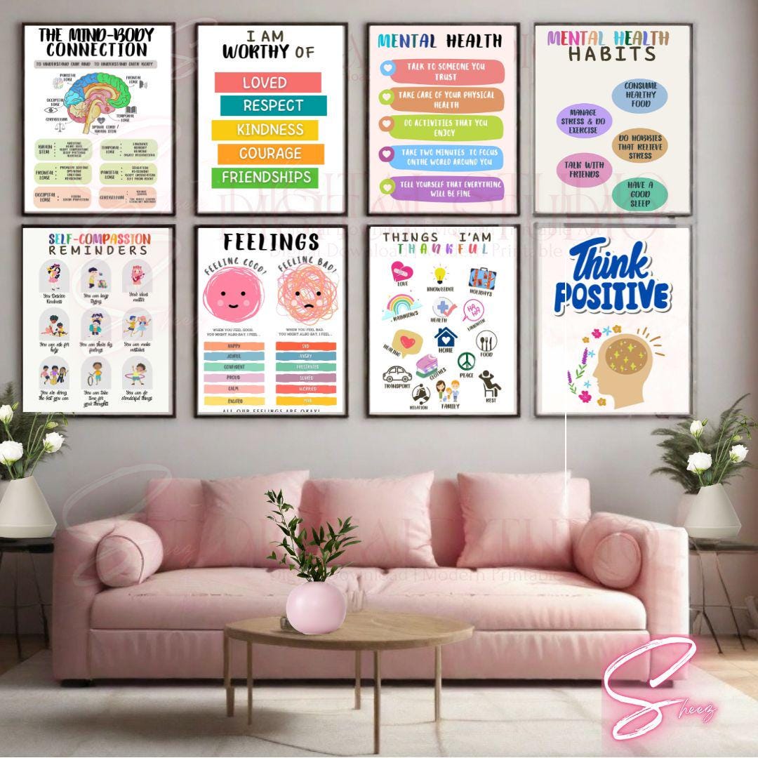 65+ School Counseling Posters Bundle – Therapy Signs & Mental Health ...