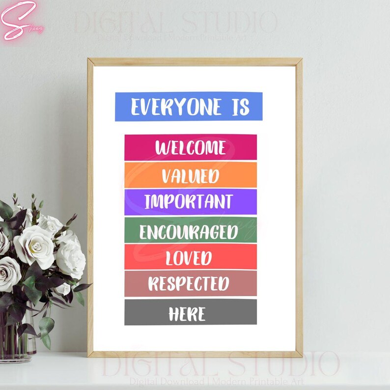 Everyone is Welcome Here Printable Wall Art, Rainbow Diversity ...